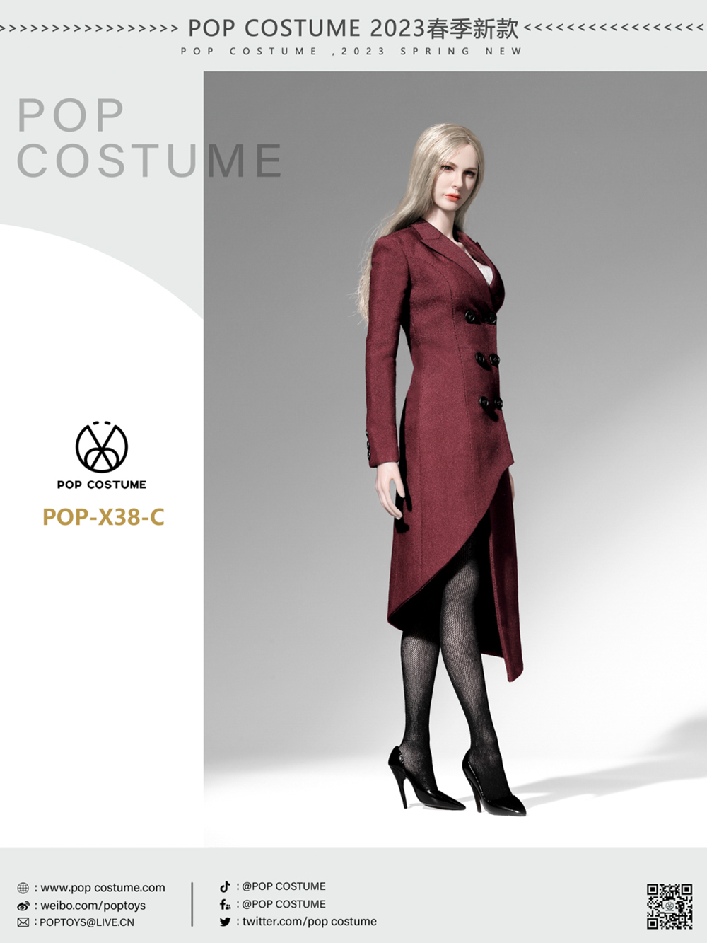 POP COSTUME 1/6 Women's trench coat three colors POP-X38C,